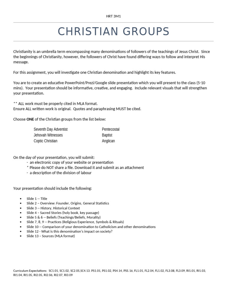 Christian Groups B - Research Assign 2021 | PDF | Christian ...