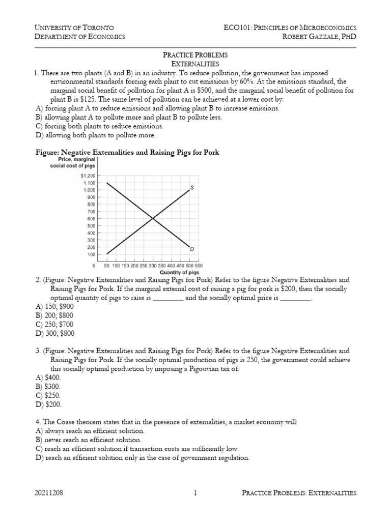 12 Practice Problems Externalities | PDF | Externality | Pollution