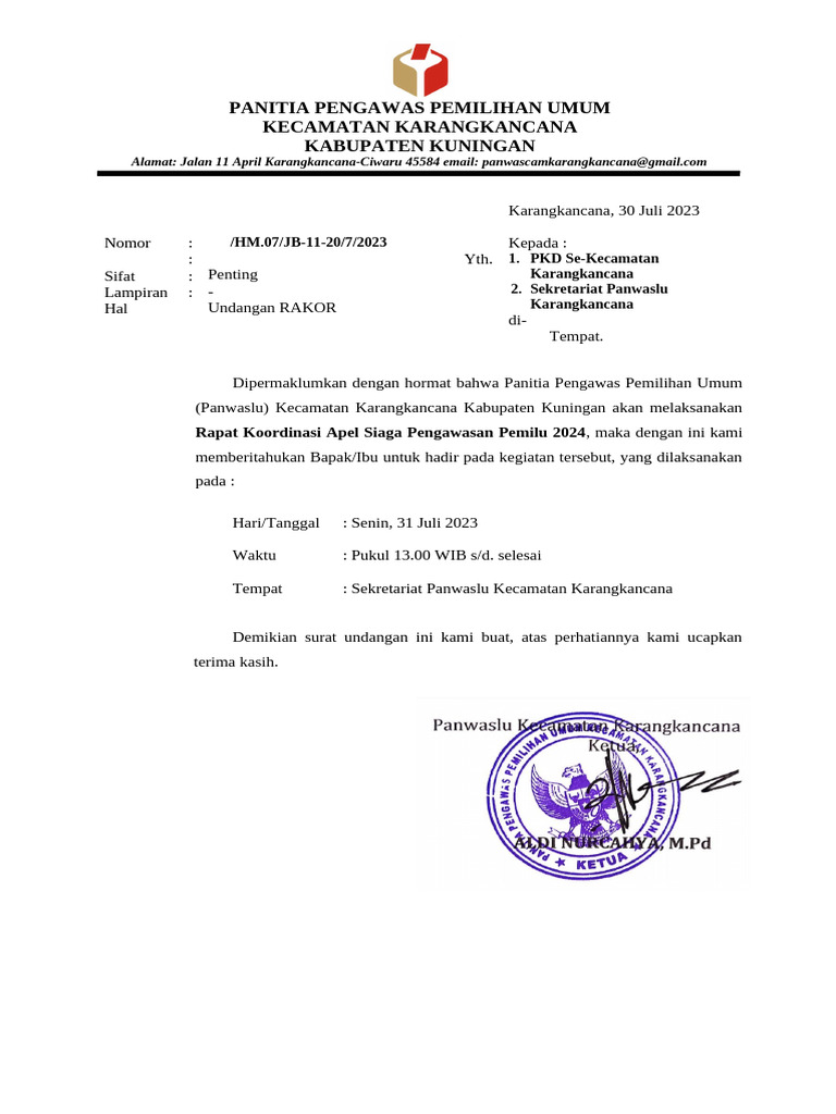 Undangan RAKOR | PDF