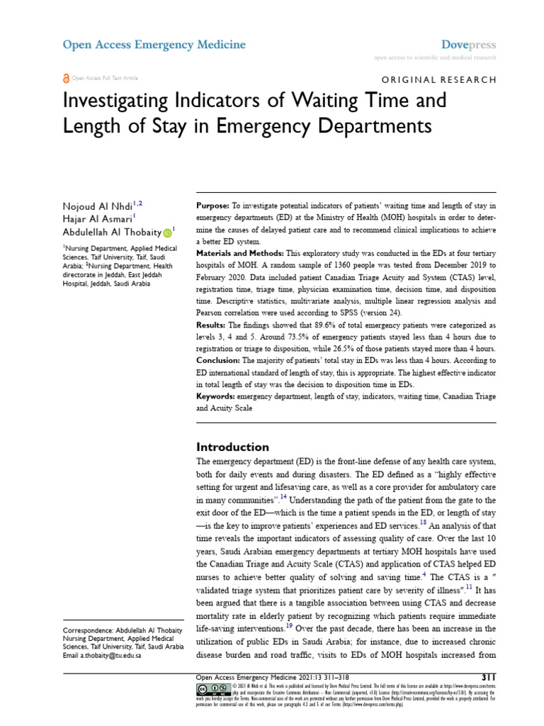 Investigating Indicators of Waiting Time and Length of Stay | PDF ...