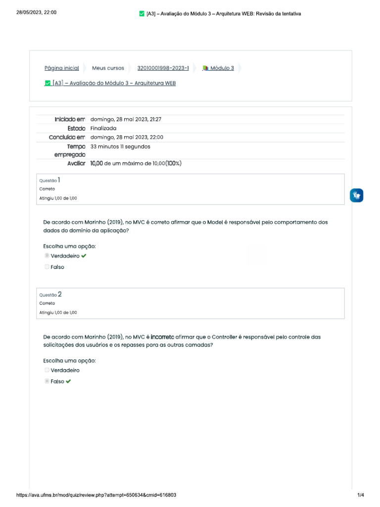 A3 Avaliacao Do Modulo 3 Arquitetura WEB Revisao Da Tentativa6 | PDF