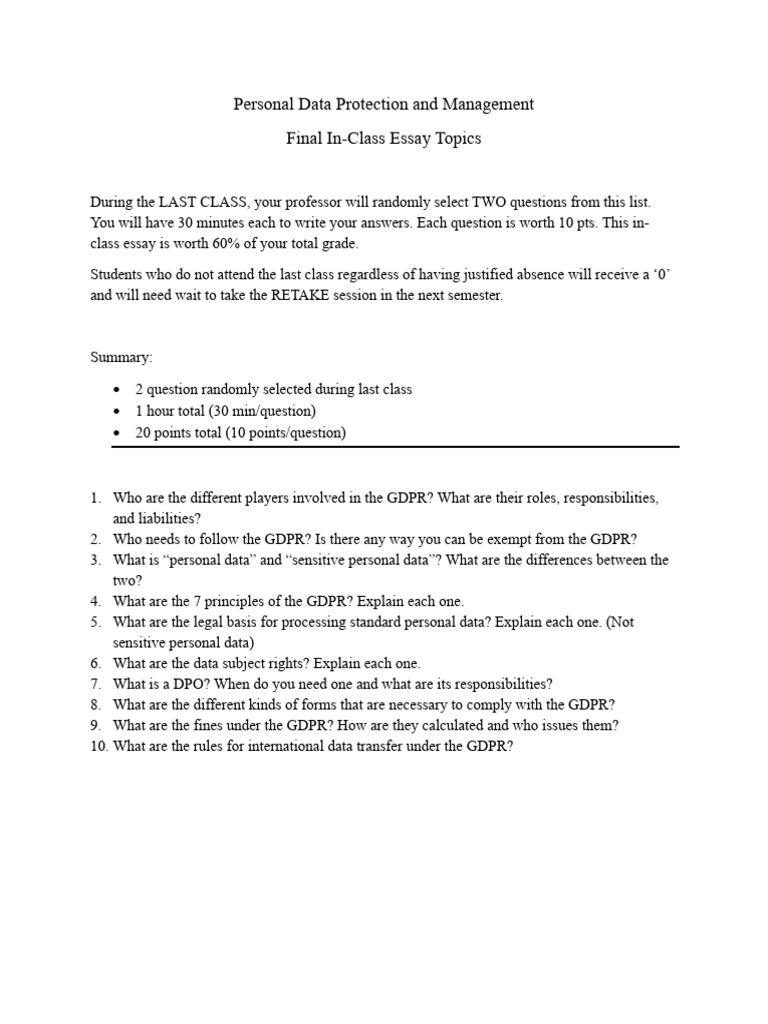 In Class Essay Questions | PDF