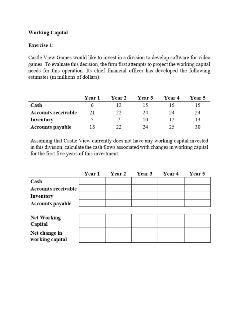 Working Capital Exercises Student | PDF | Depreciation | Working Capital