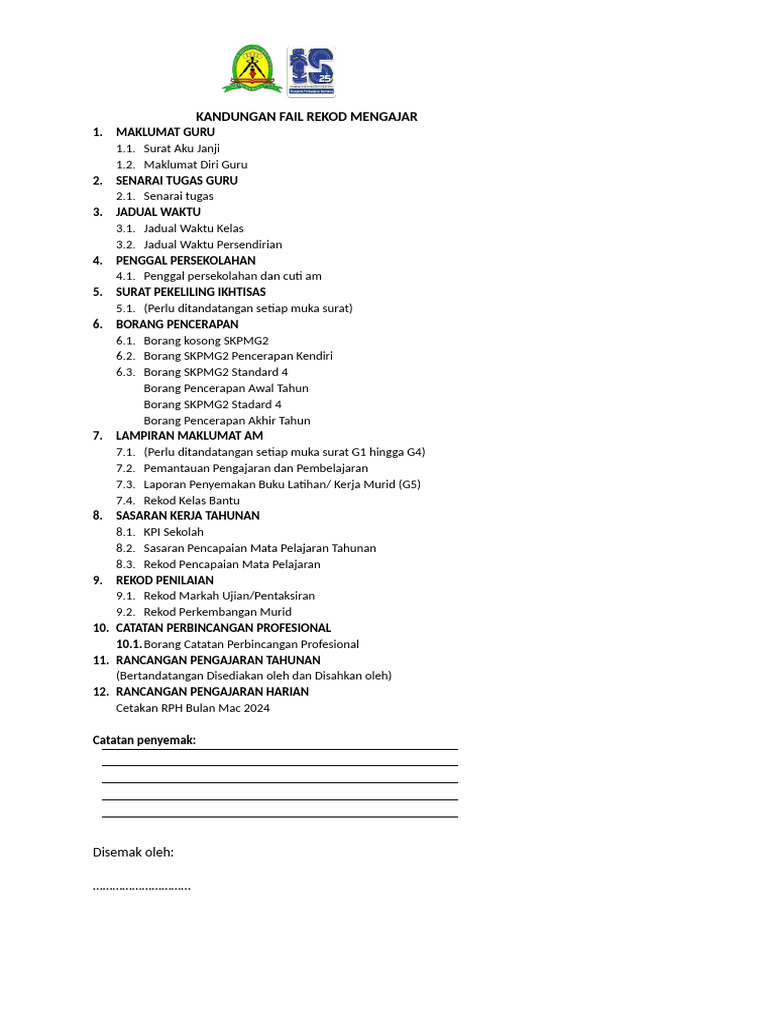 Rekod Mengajar Guru | PDF