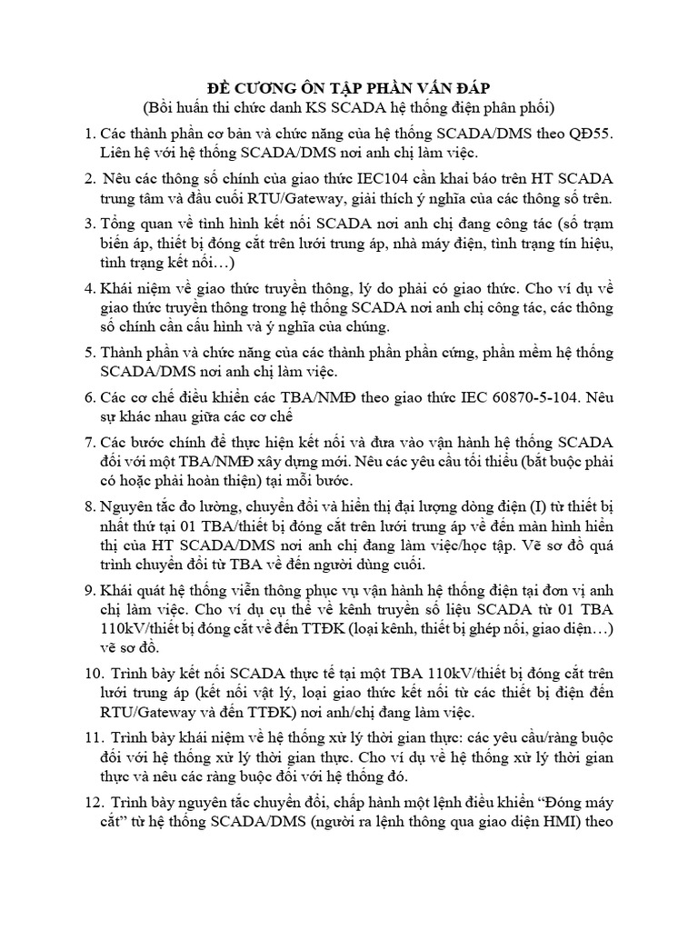 De Cuong on Tap Van Dap Scada | PDF