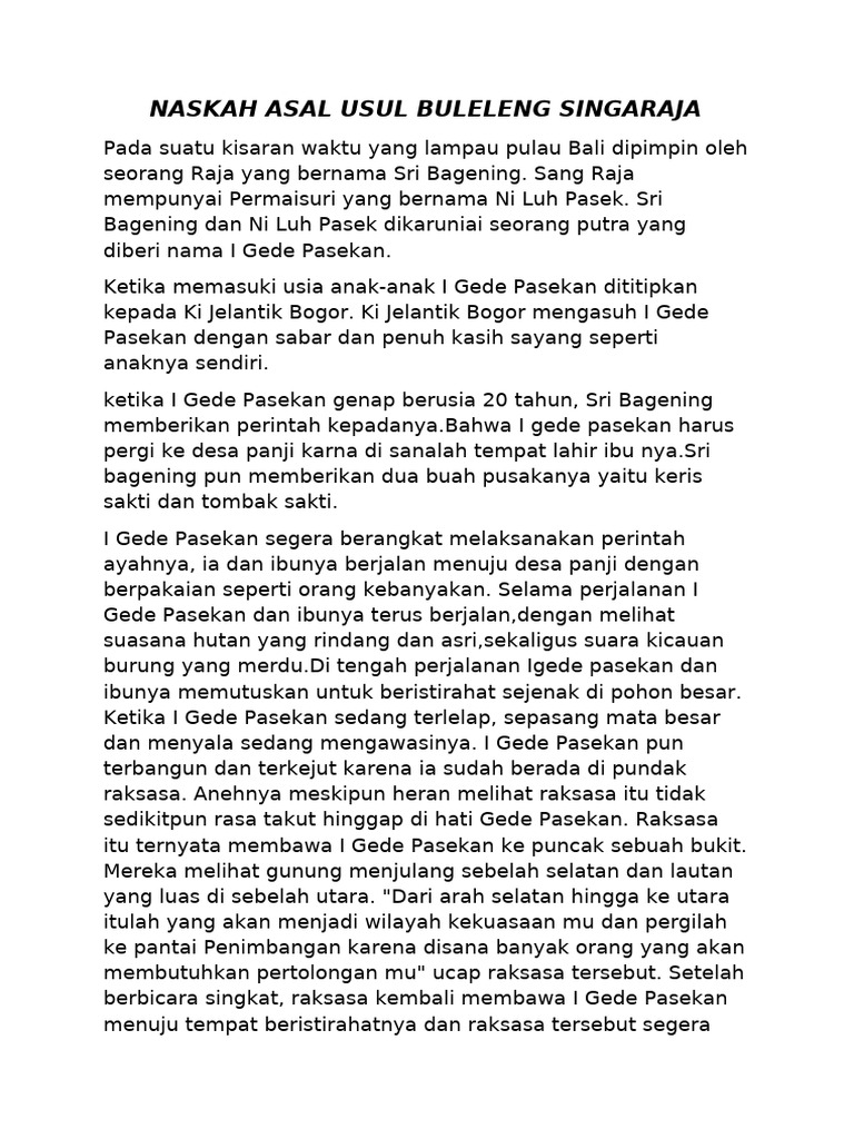 Naskah Asal Usul Buleleng Singaraja | PDF | Seni