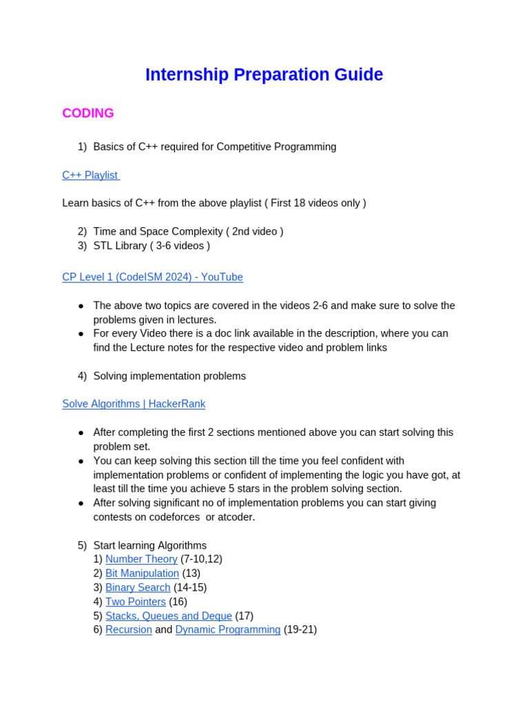 Internship Preparation Guide | PDF | C++ | Dynamic Programming