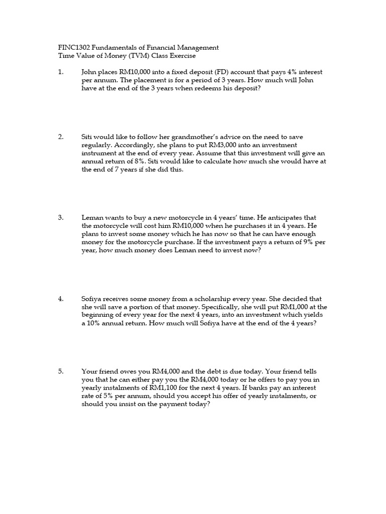 TVM Class Exercise | PDF | Finance & Money Management | Law