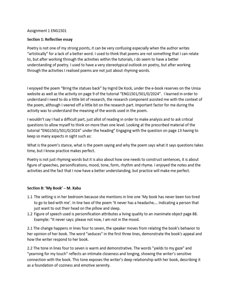 Assignment 1 ENG1501 2024 | PDF | Poetry | Rhyme