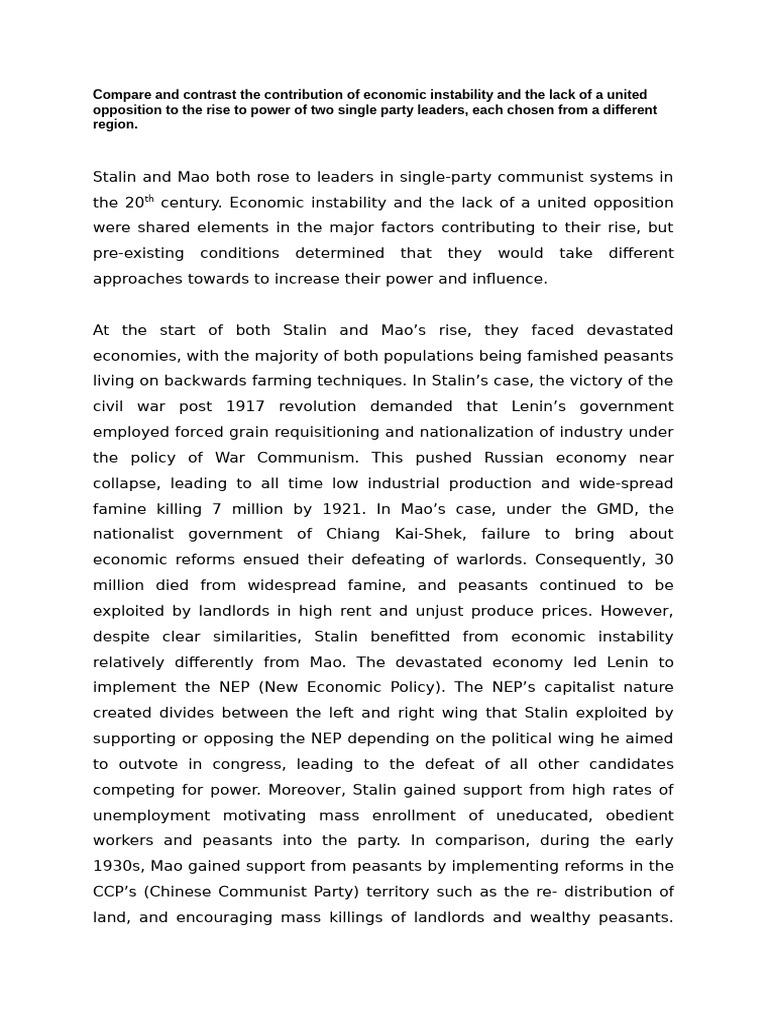Compare and Contrast Stalin - Mao - Rise | PDF | Mao Zedong | Joseph Stalin