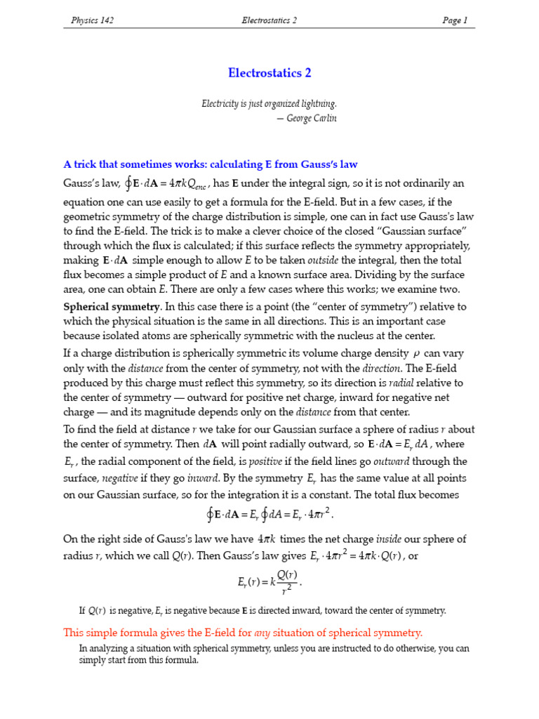 Electrostatics 2 | PDF | Electrostatics | Electric Field