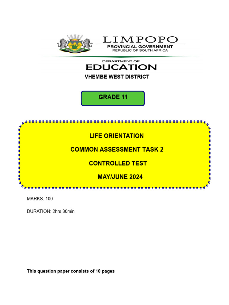 Life Orientation Grade 11 May-June 2024 Final | PDF | Violence | Environmental Degradation