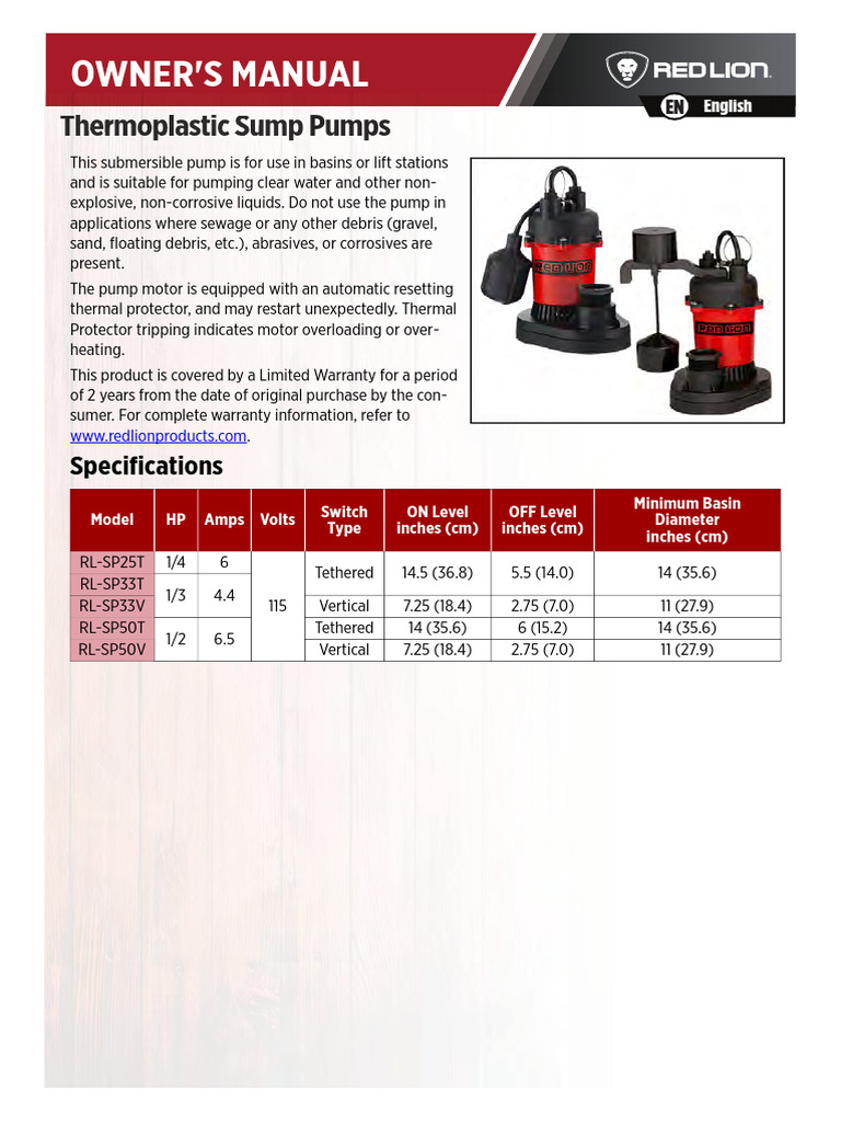 RLSP50V Pump Manual | PDF | Pump | Valve