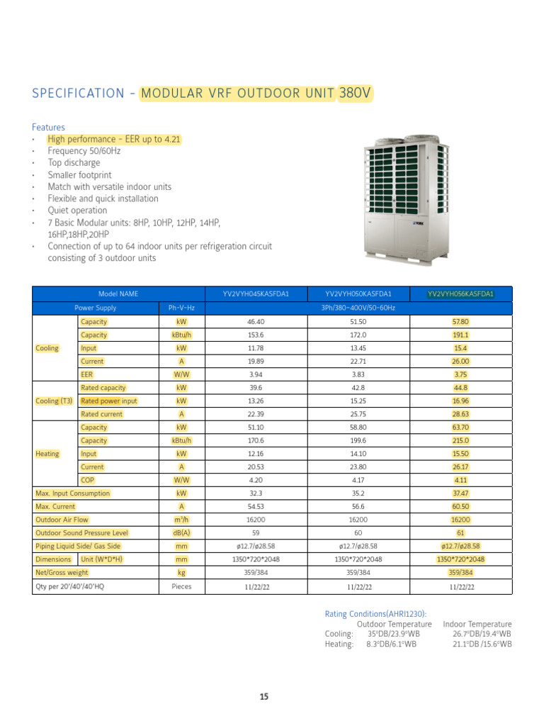 Data Sheet For Outdoor Unit VRF | PDF | Air Conditioning | Home Appliance
