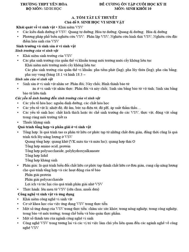 (S10) - Đề Cương HK2 - HS | PDF