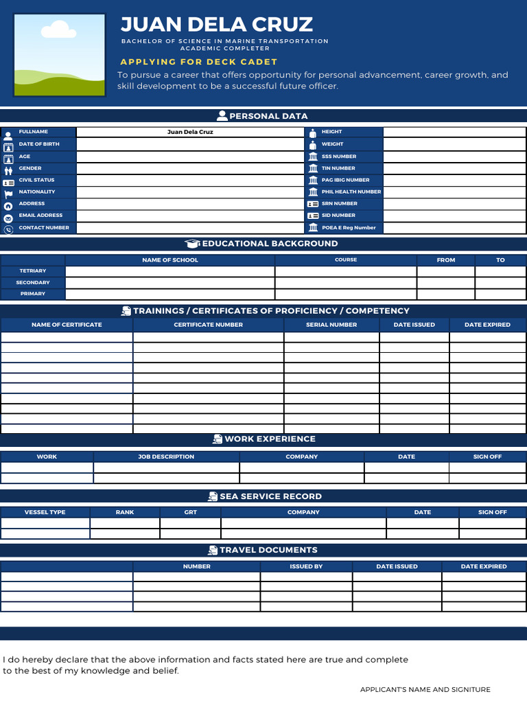 Seaman CV Format (Deck Cadet) | PDF