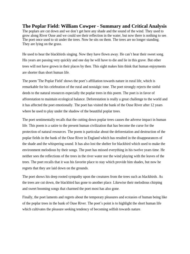 The Poplar Field | PDF | Poetry | Happiness
