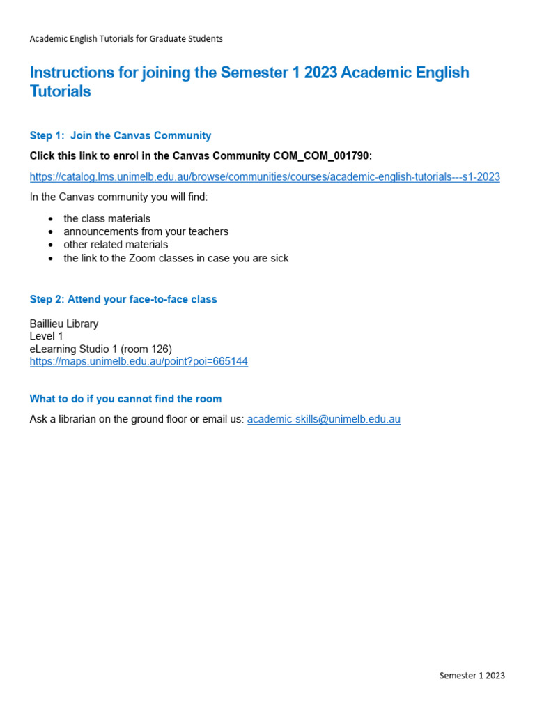 Instructions For Joining On Campus Academic English Tutorials | PDF ...