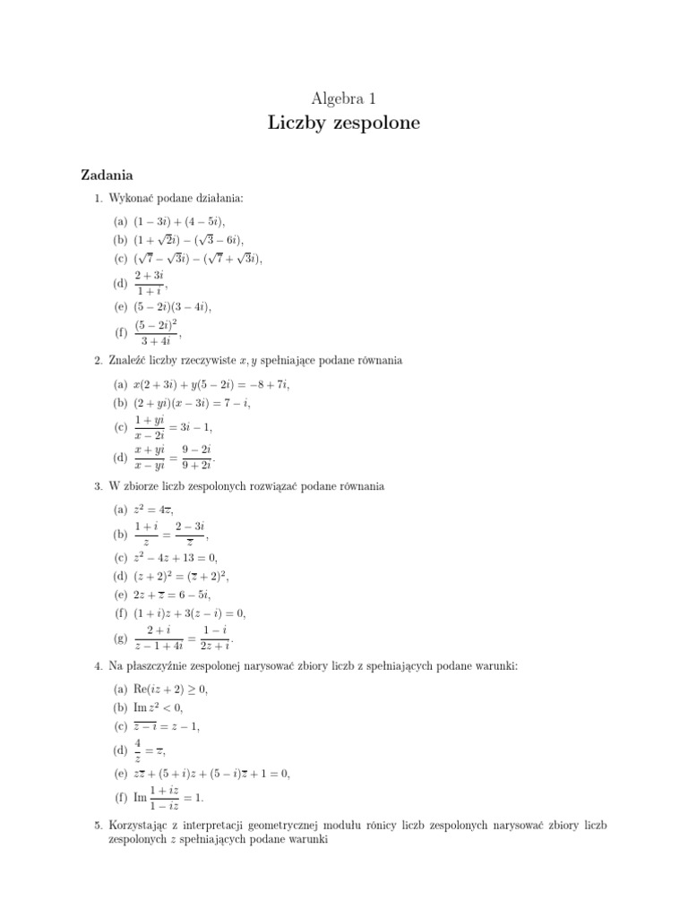 Lista_1___Liczby_zespolone | PDF