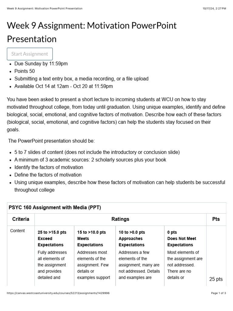 Week 9 Assignment - Motivation PowerPoint Presentation | PDF ...