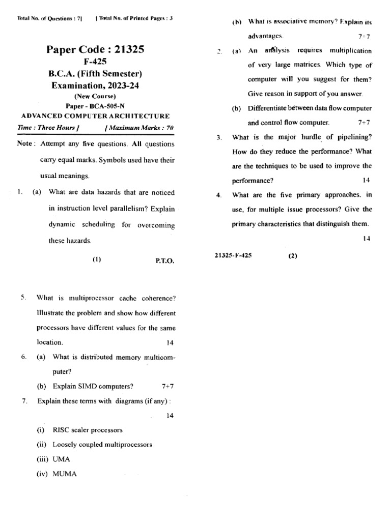 Bca 5 Sem Advanced Computer Architecture 21325 2024 | PDF