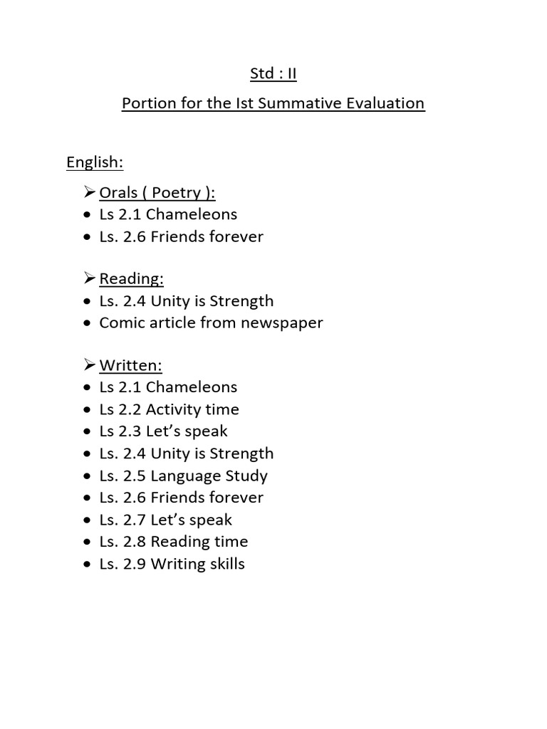Std II Portion Summative -1 | PDF