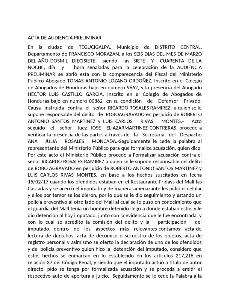 Acta de Audiencia Preliminar Completa | PDF | Ley Pública | Derecho penal