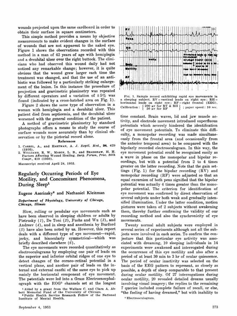 Aserinsky and Kleitman | PDF | Electroencephalography | Sleep