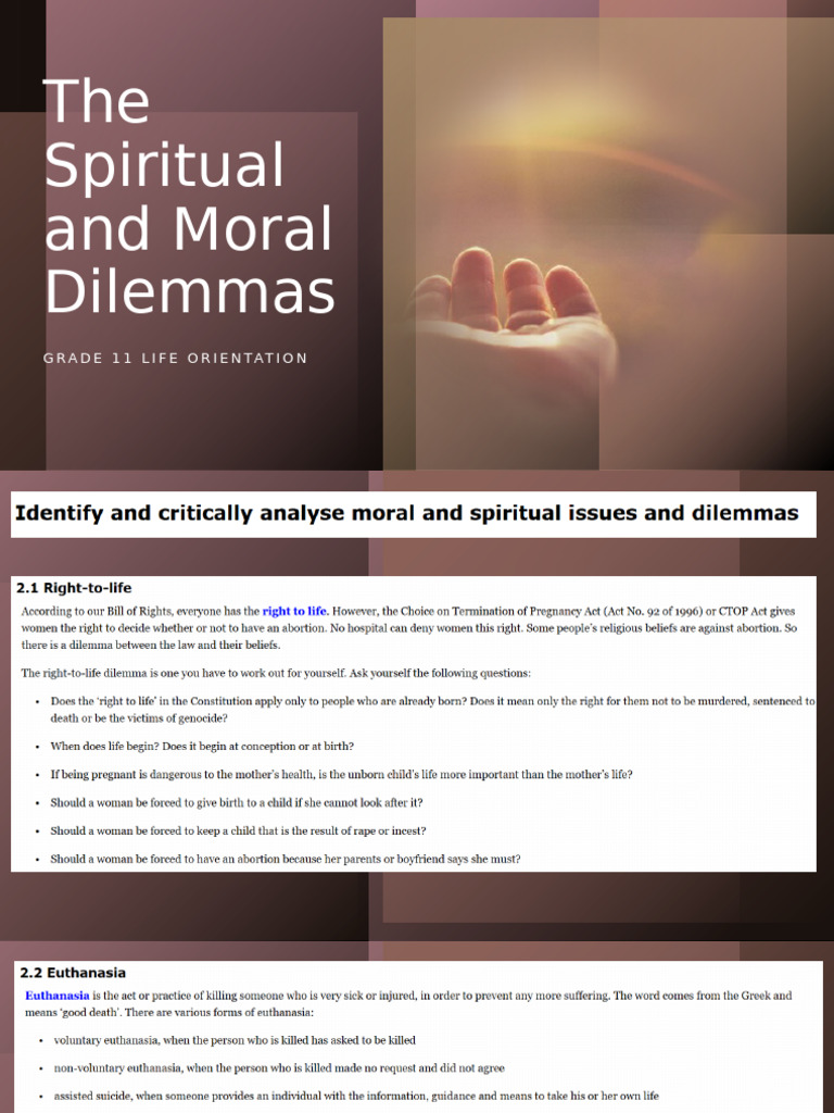 Grade 11 Life Orientation - Spiritual and Moral Dilemmas | PDF
