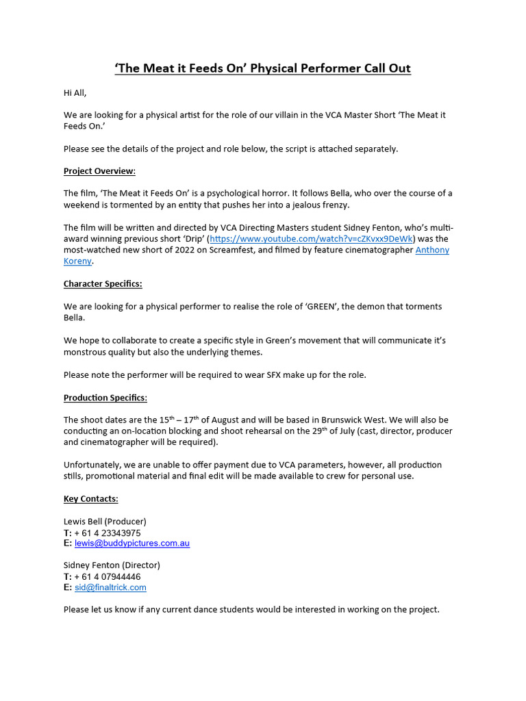 Physical Performer Call Out | PDF