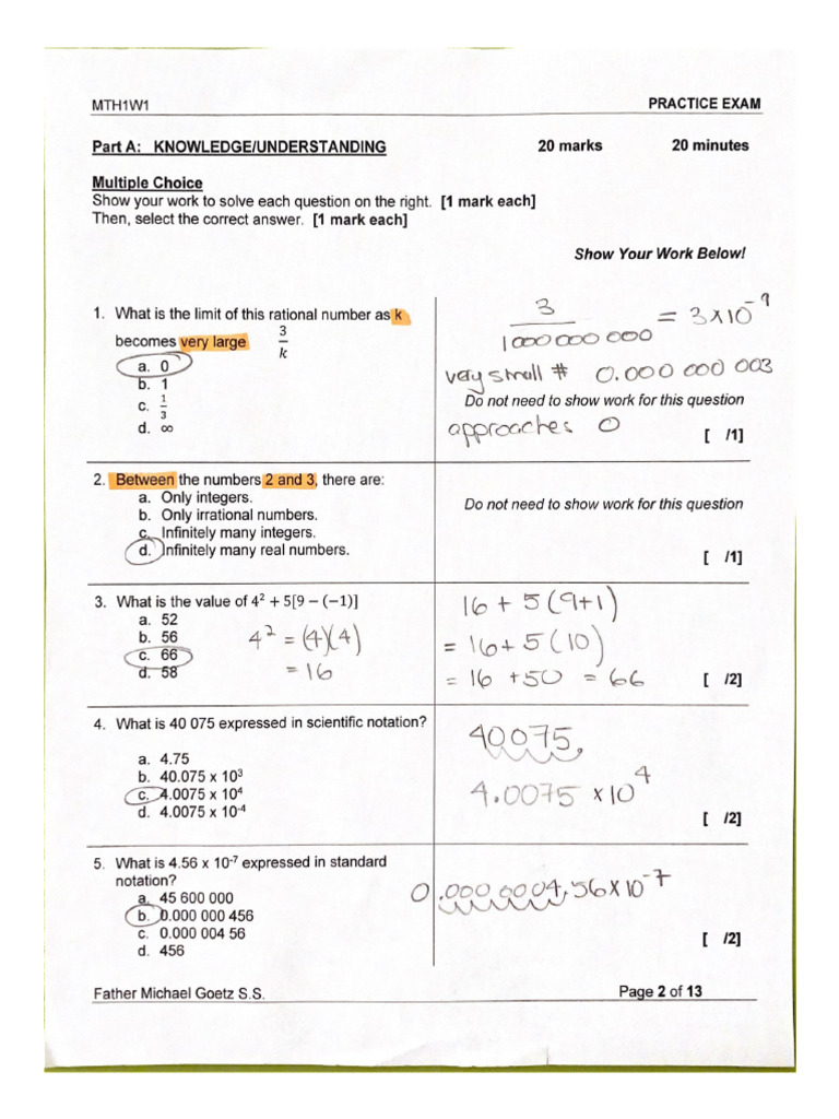 SOLNS MTH1W1 Practice Exam | PDF