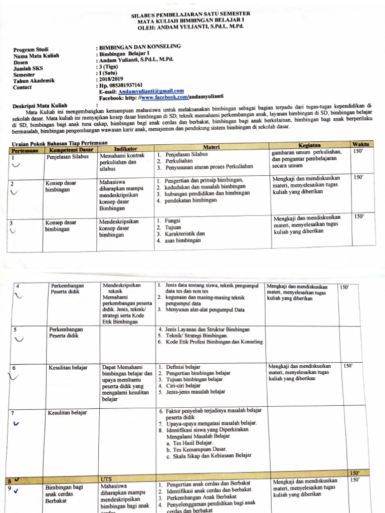 Silabus Bimbingan Belajar I | PDF