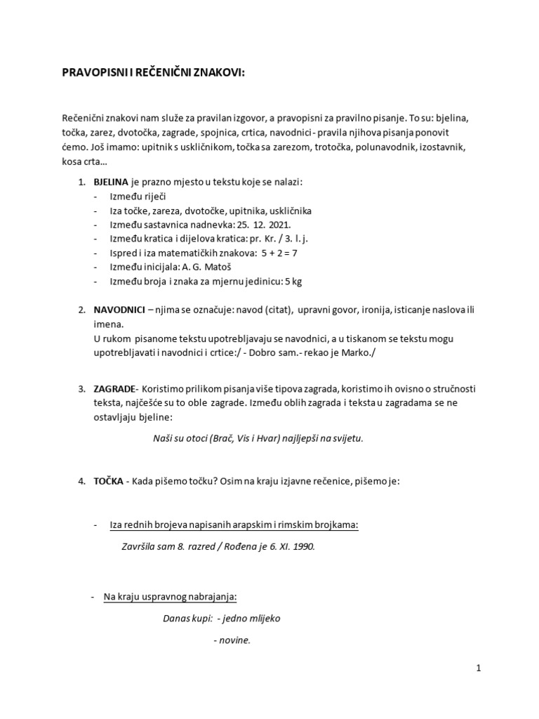 Rečenični I Pravopisni Znakovi - Podsjetnik | PDF