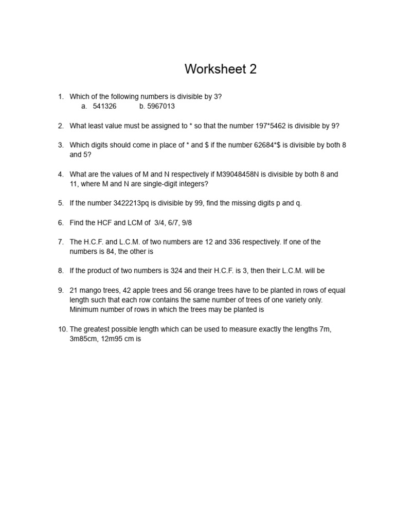 Divisibility and Number Theory Worksheet | PDF
