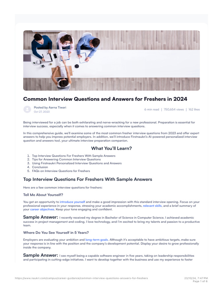 Fresher Interview Prep Guide 2024 | PDF | Job Interview | Faq