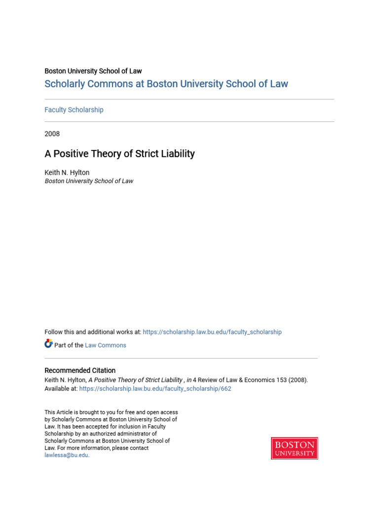 A Positive Theory of Strict Liability | PDF | Tort | Market (Economics)