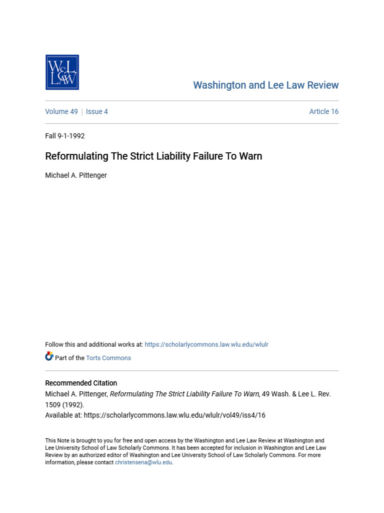 Reformulating Strict Liability Warnings | PDF | Product Liability ...