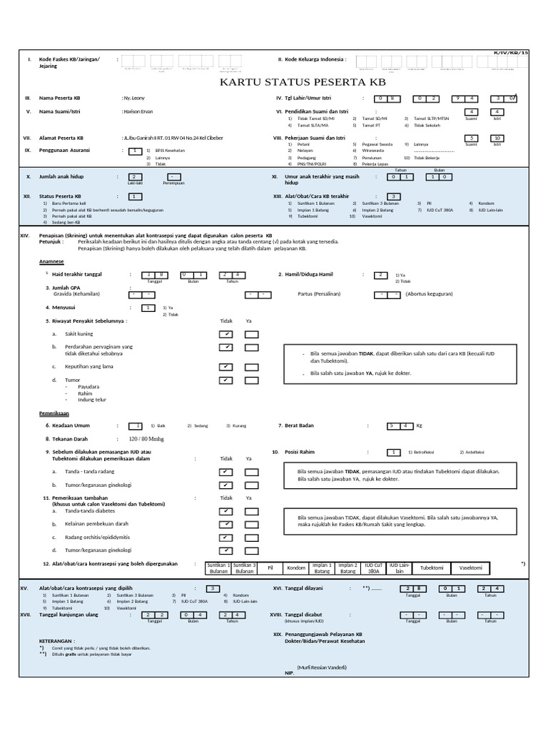 Formulir K IV KB 15 | PDF