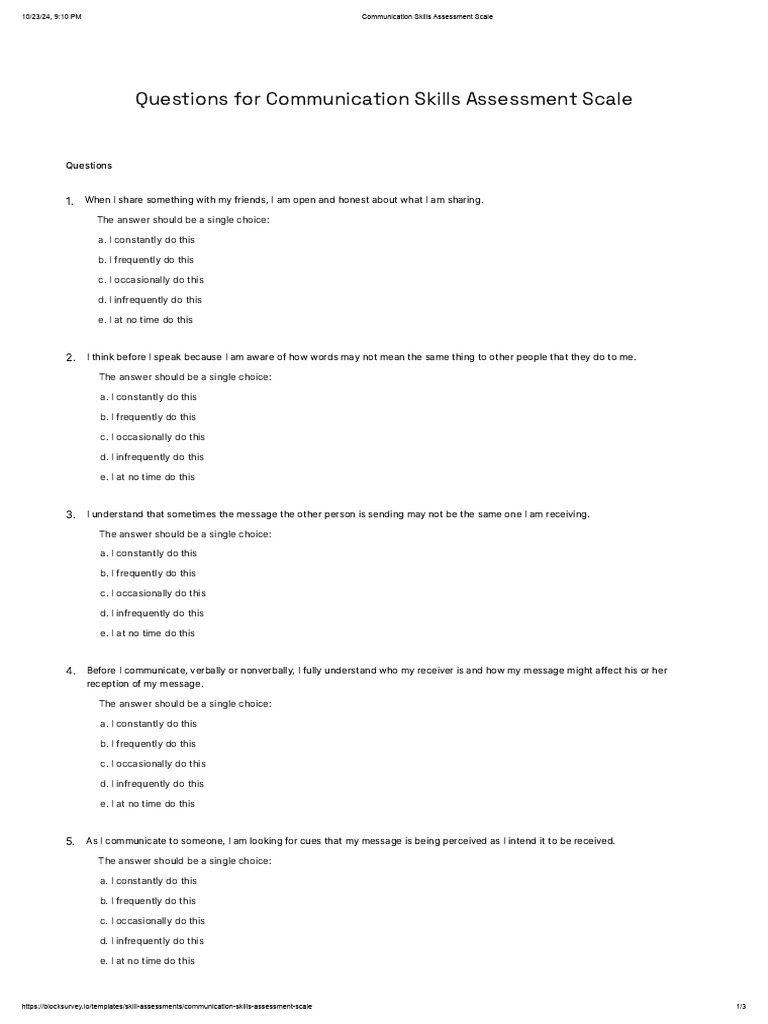 Communication Skills Assessment Scale | PDF | Nonverbal Communication ...