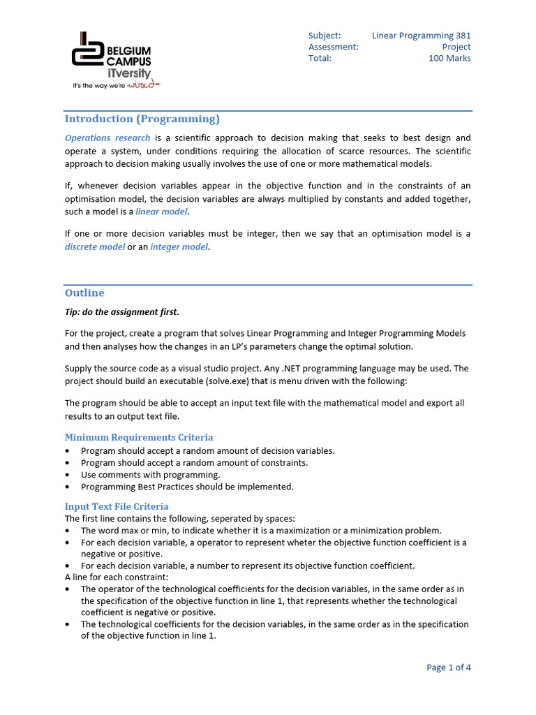 Project LPR381 (Programming) | PDF | Mathematical Optimization | Linear Programming