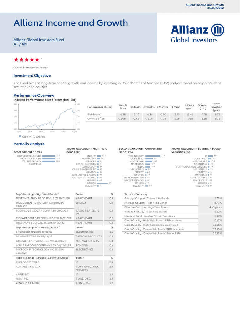 ALLIANZ INCOME AND GROWTH CL AM DIS H2-SGD - Fact Sheet - 2022-03-31 | PDF
