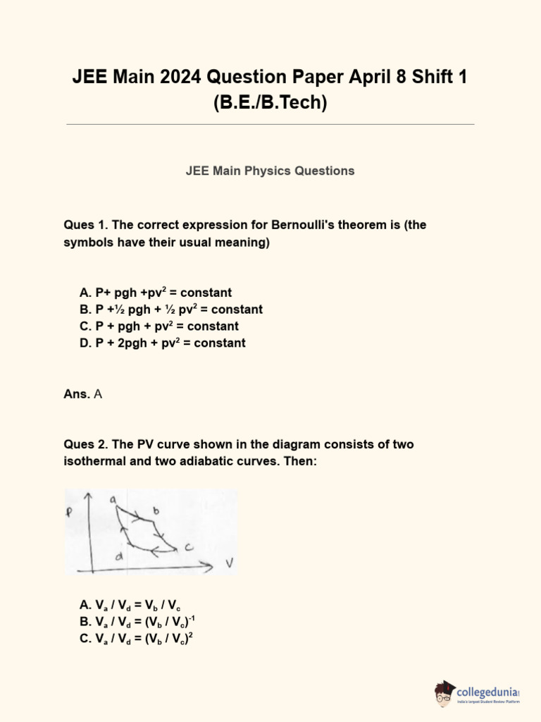 JEE Main 2024 Question Paper Shift 1 | PDF | Materials Science | Quantity