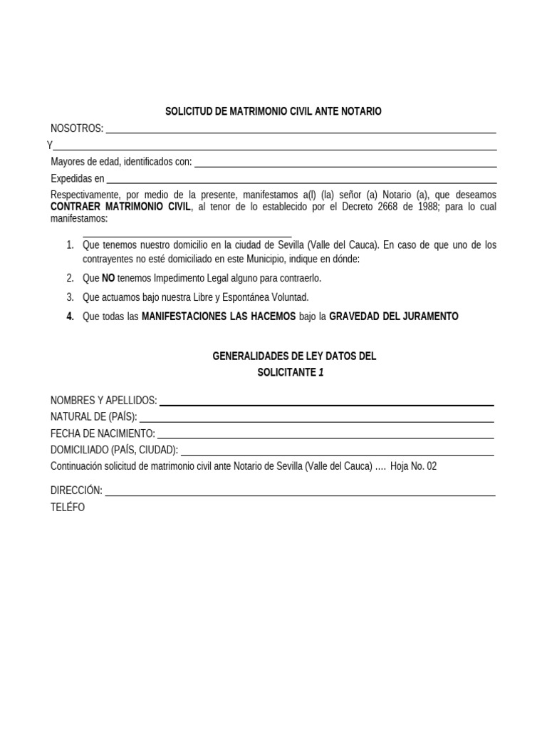 Solicitud de Matrimonio Civil Ante Notario | PDF | Matrimonio civil | Matrimonio