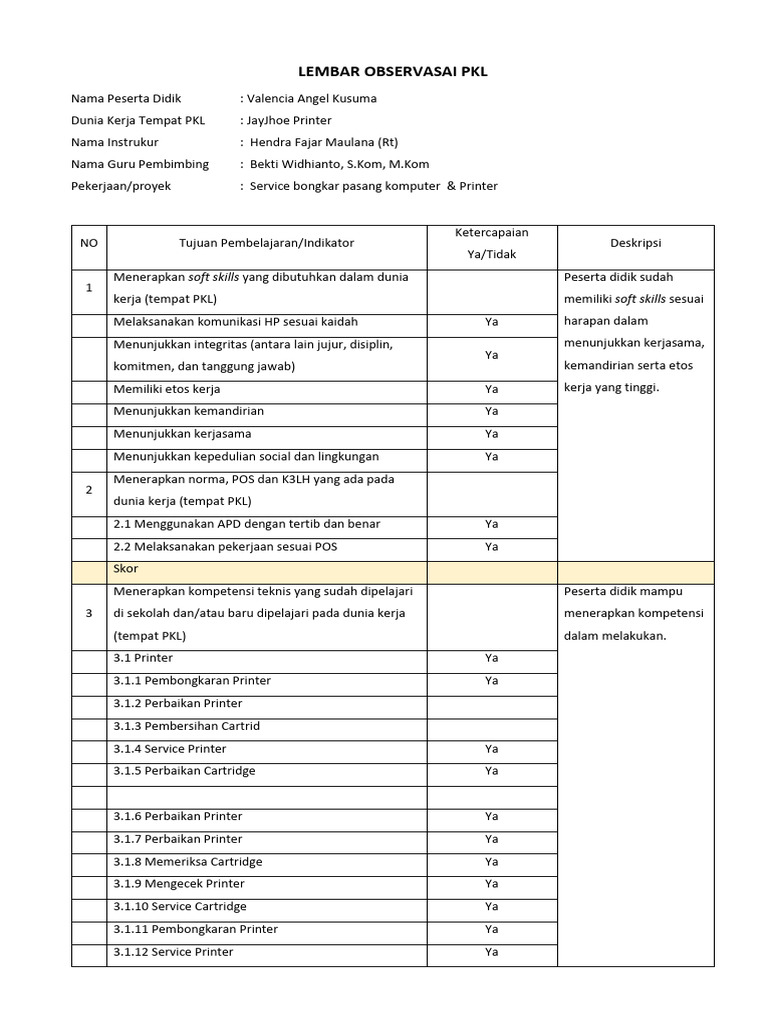 Lembar Observasi BLN Juli Joy | PDF