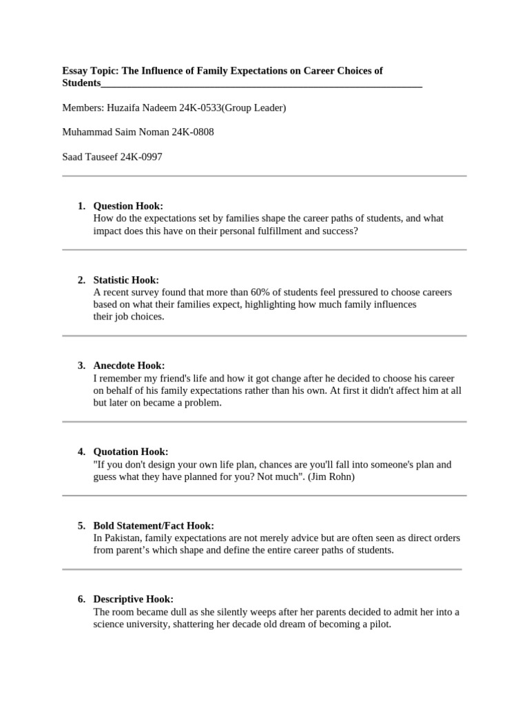 Hook Satement Worksheet | PDF