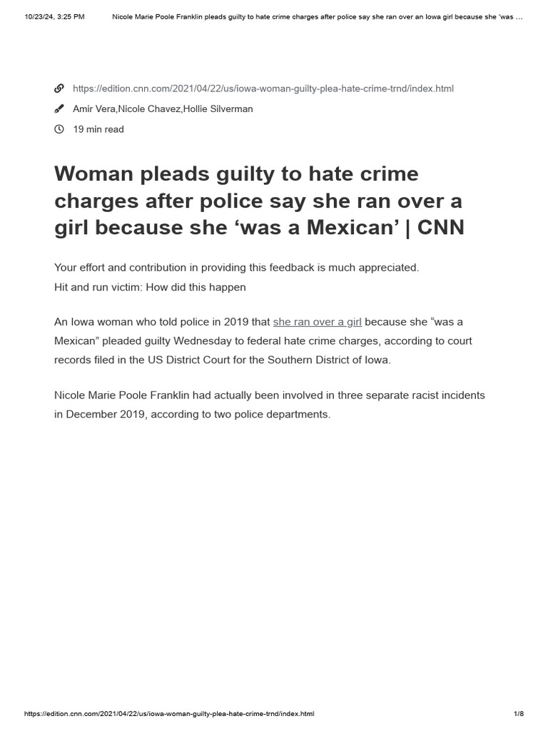 Nicole Marie Poole Franklin Pleads Guilty To Hate Crime Charges After ...