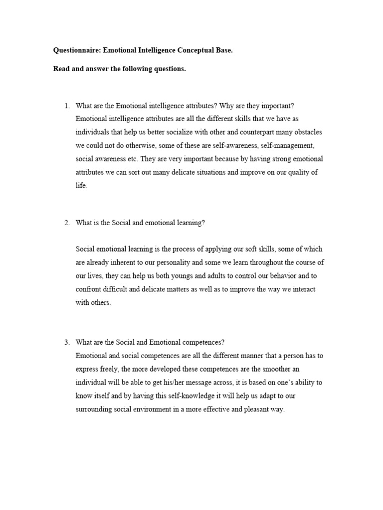 Questionnaire (Emotional Intelligence) | PDF