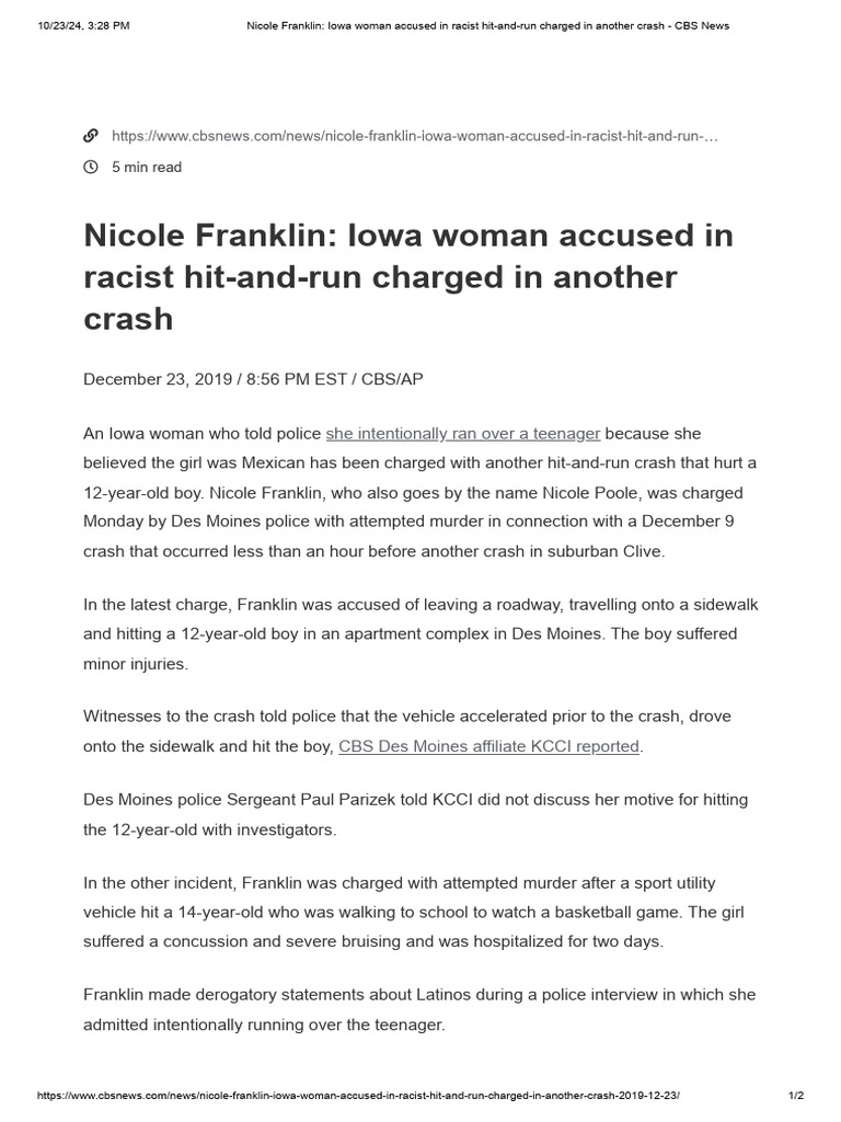 Iowa Woman Charged in Racist Hit-and-Run | PDF | Criminal Law | Law ...