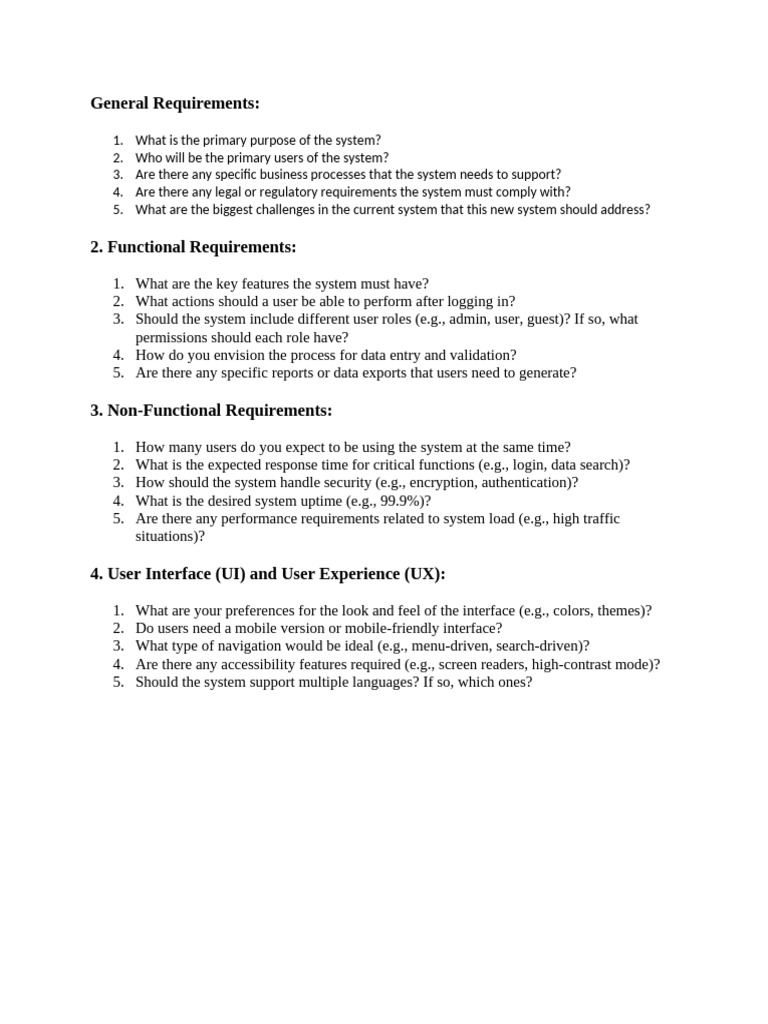 Requirements Eleicitiaon Questions | PDF