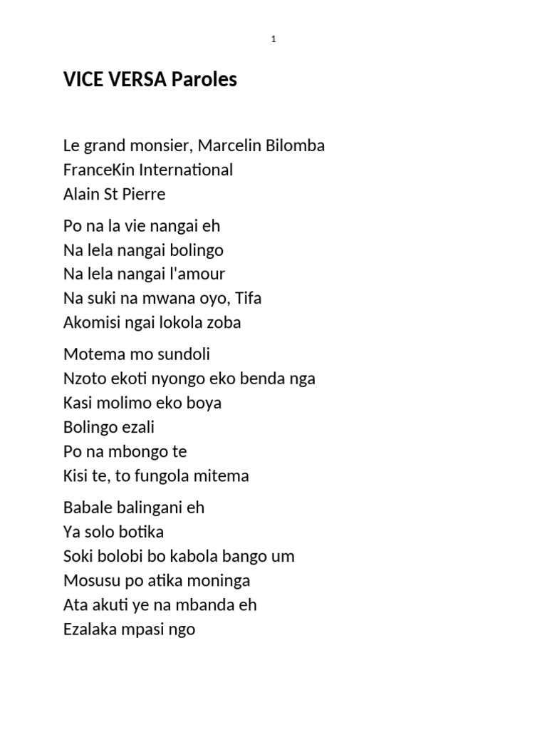 VICE VERSA Paroles | PDF